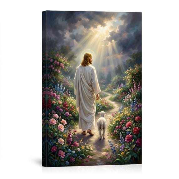 Jesus Walking With Lamb Faithful Floral Path Divine Light For Living ...