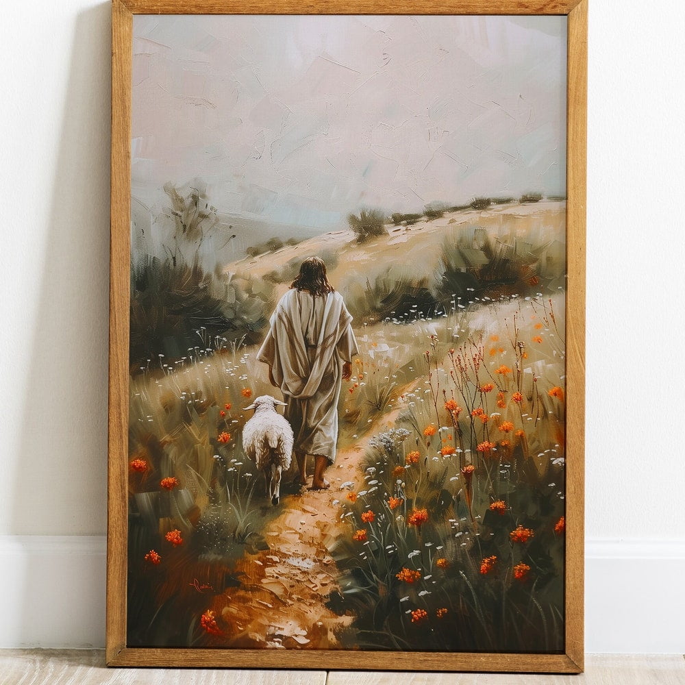 Jesus Walking With The Lost Sheep Wall Art Printable, Parable Of The ...