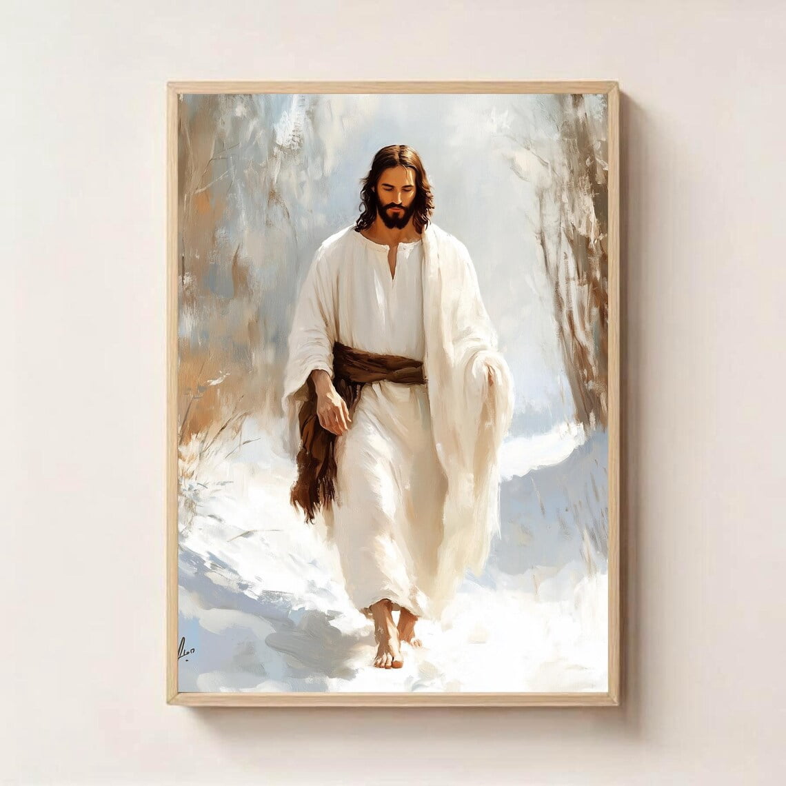 Jesus Walking in Snow Modern Faith Based Religious Art, Unframed Paper ...