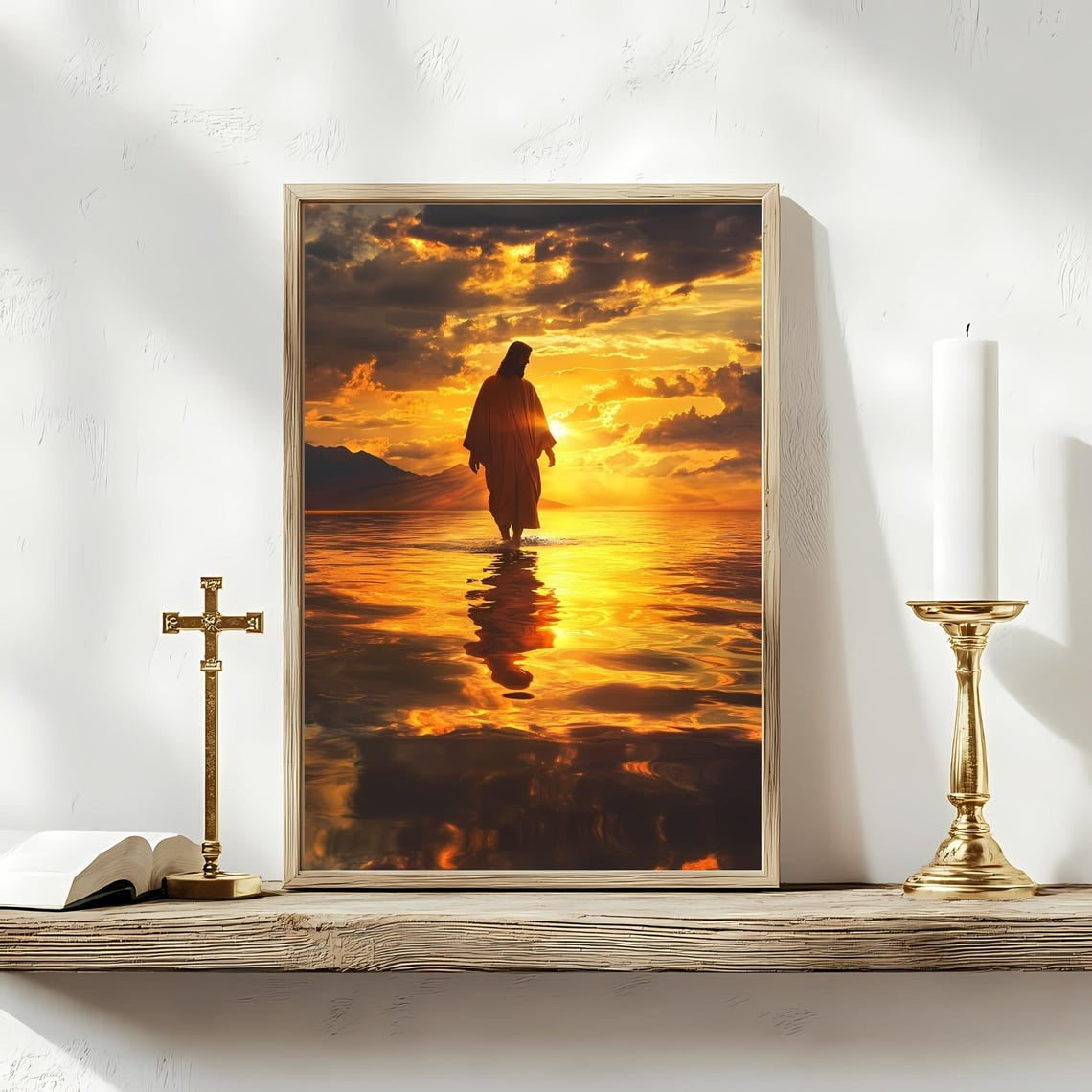 Jesus Walking on Water Christian Sunset Faith Art, Unframed Canvas ...
