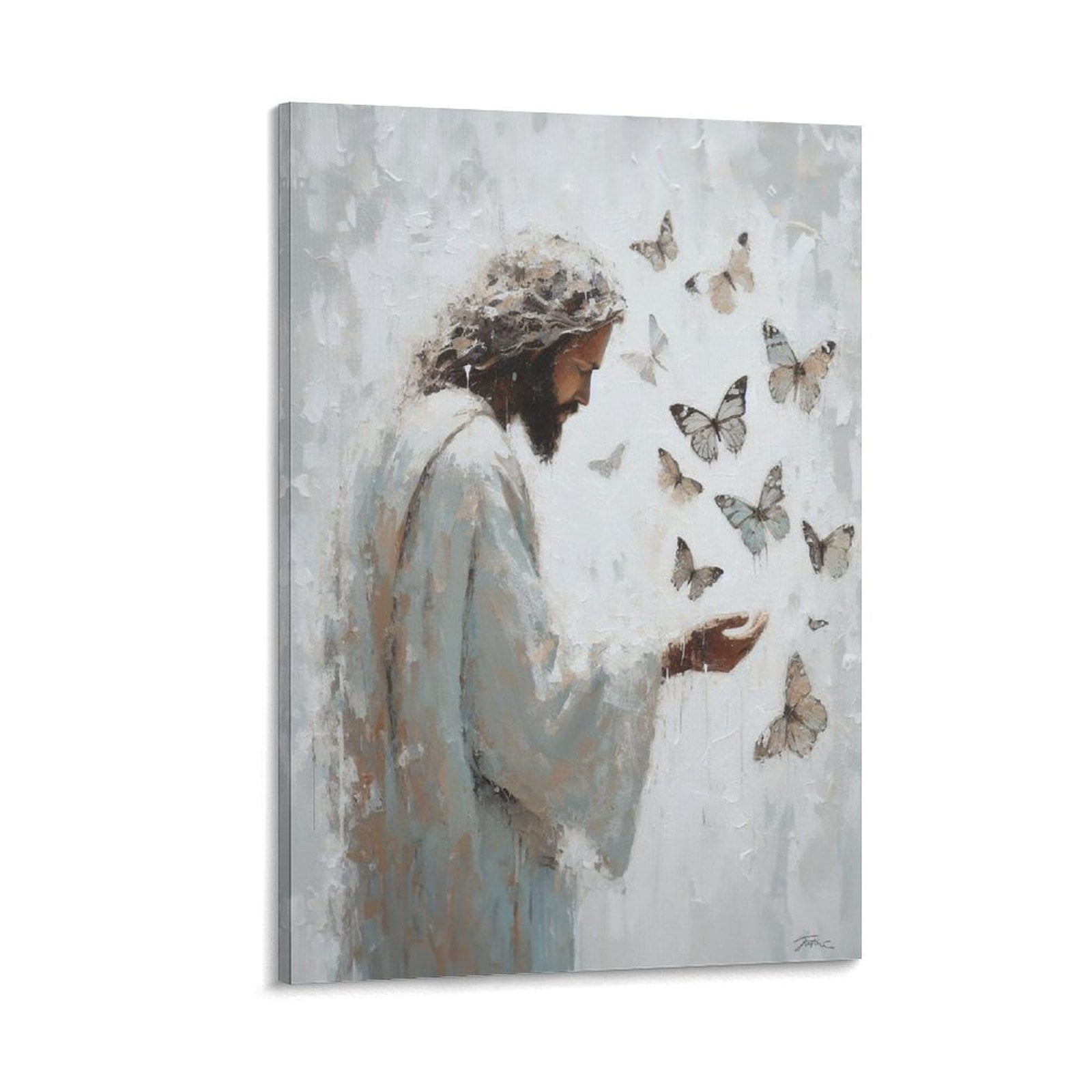 Jesus Wall Art Jesus And Butterflies Abstract Religious Painting Canvas ...