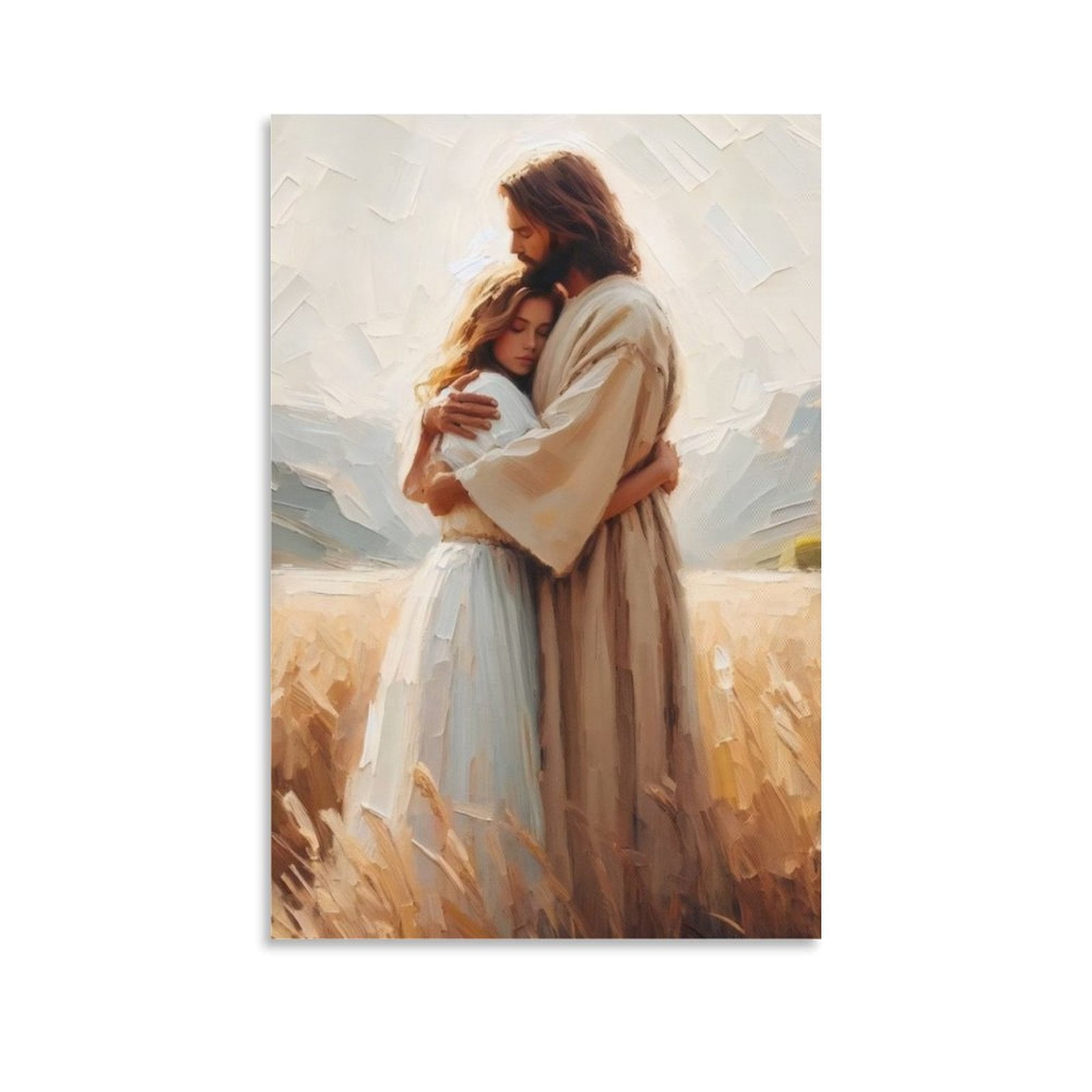 Jesus Wall Art Jesus Hugging Woman in Wheat Field Bible Painting ...