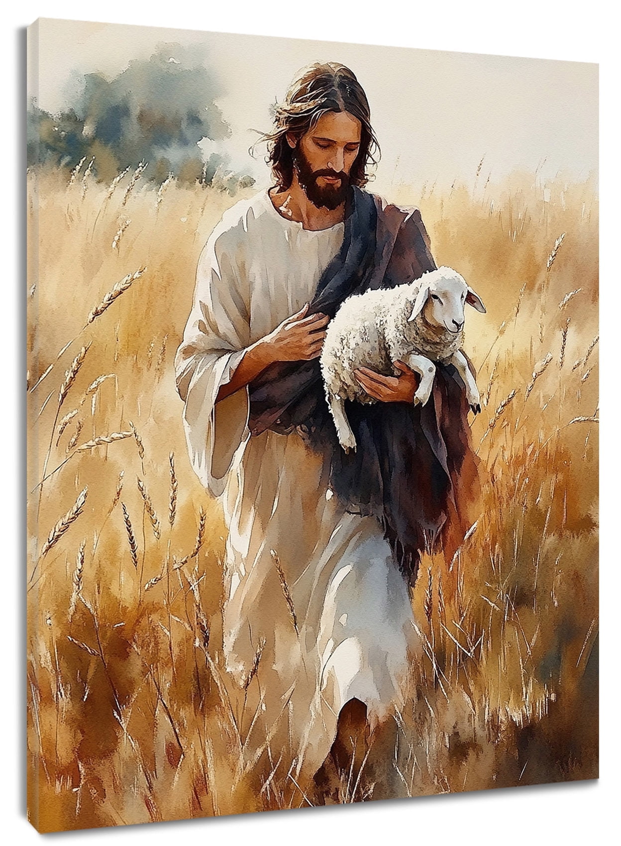 Jesus Wall Art Jesus and Lamb Canvas Wall Art Rustic Natural Scenery ...