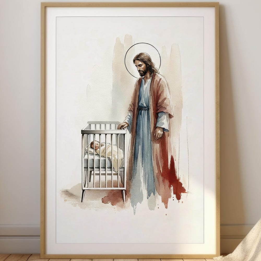 Jesus Watching Over Baby Print, Christian Nursery Wall Art, Nursery ...