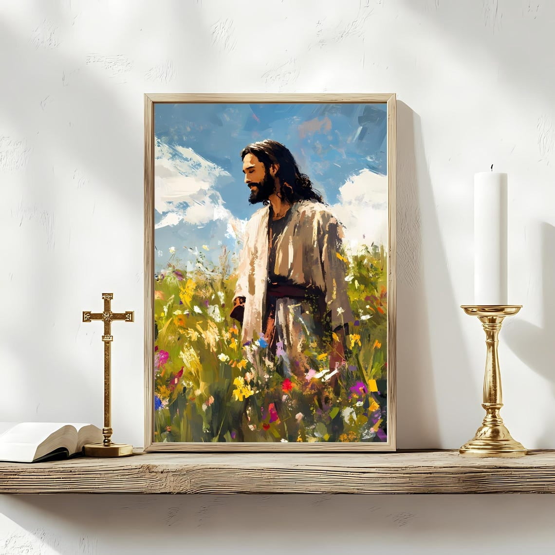 Jesus In Wildflowers – Christian Print, Spring Faith Wall Art, Peaceful ...