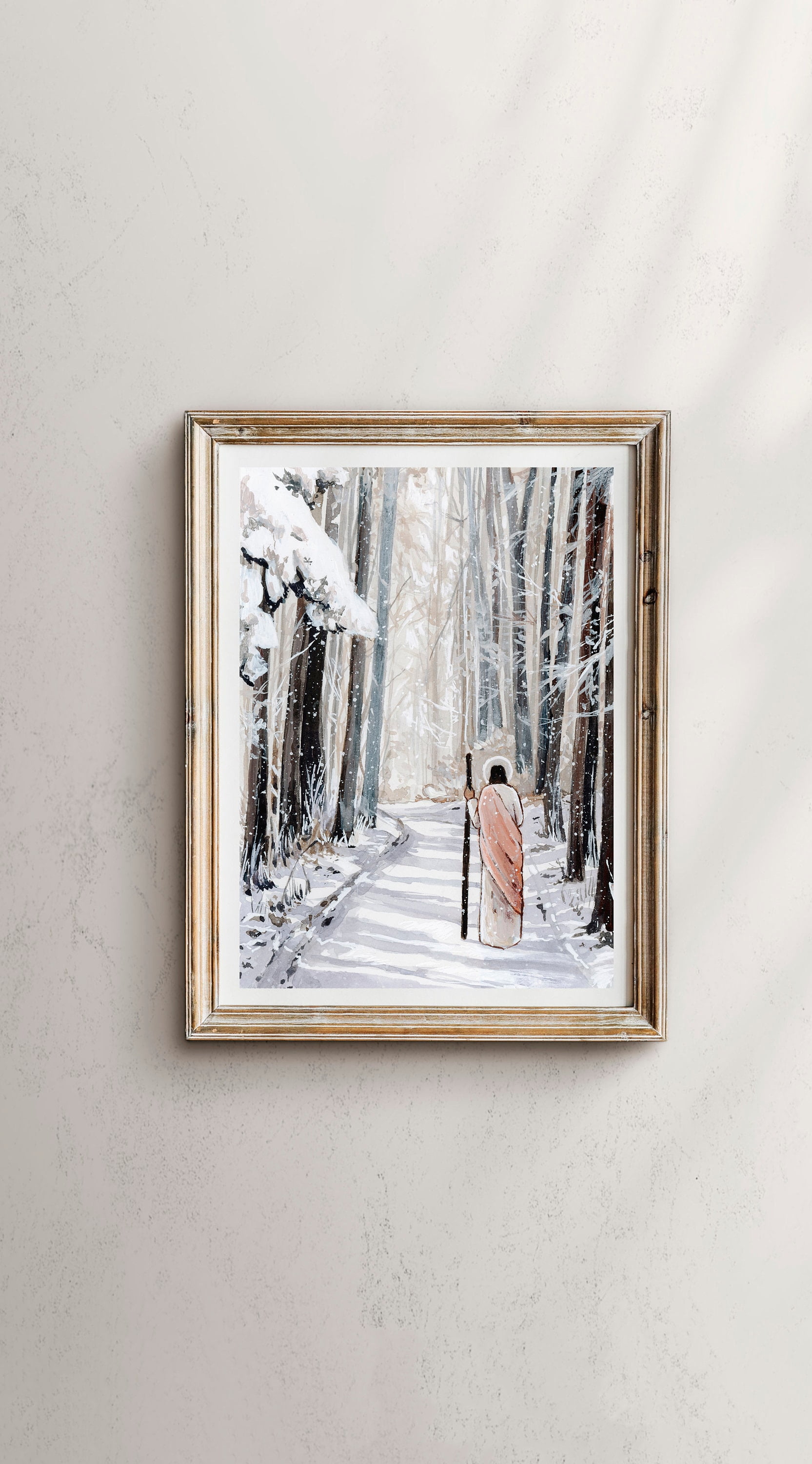 Jesus Winter Forest Print: Religious Wall Art Warm Present Vintage ...