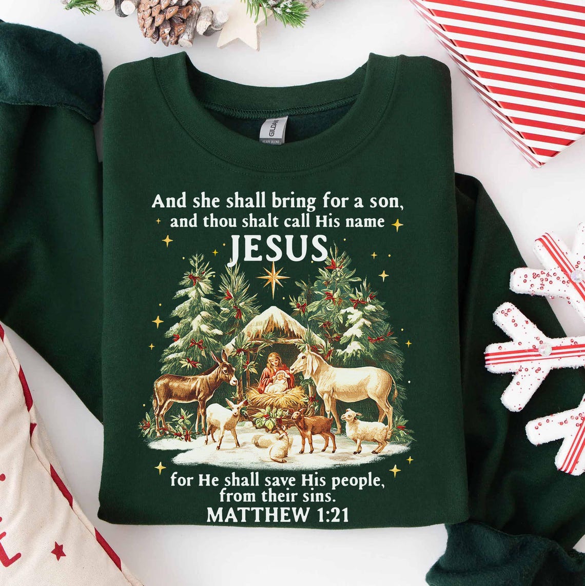 Jesus Winter Holiday Sweatshirt, She Shall Bring Forth a Son Sweater, O ...