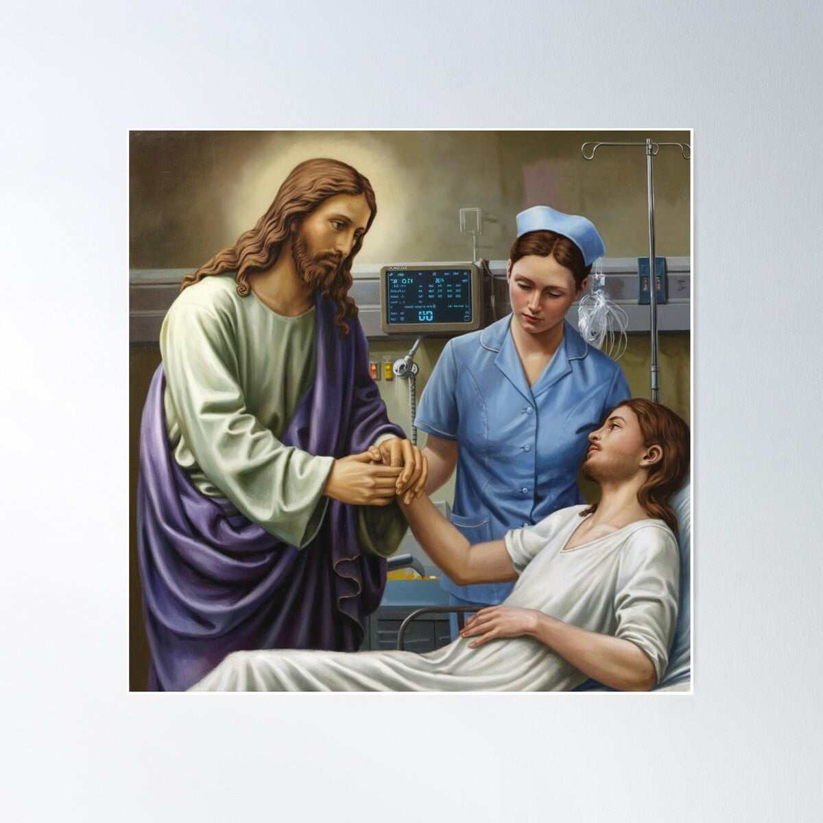 Jesus With A Nurse Poster Wall Art, Modern Wall Decor For Living Room ...