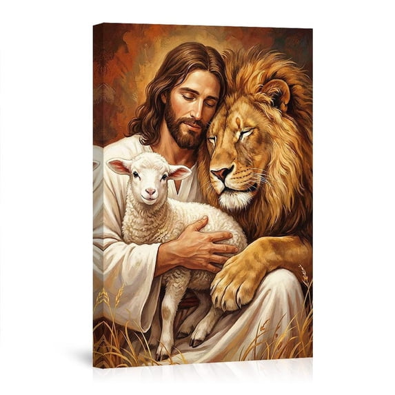 Jesus With Lion And Lamb Christian Symbolism Judah God For Home Canvas ...