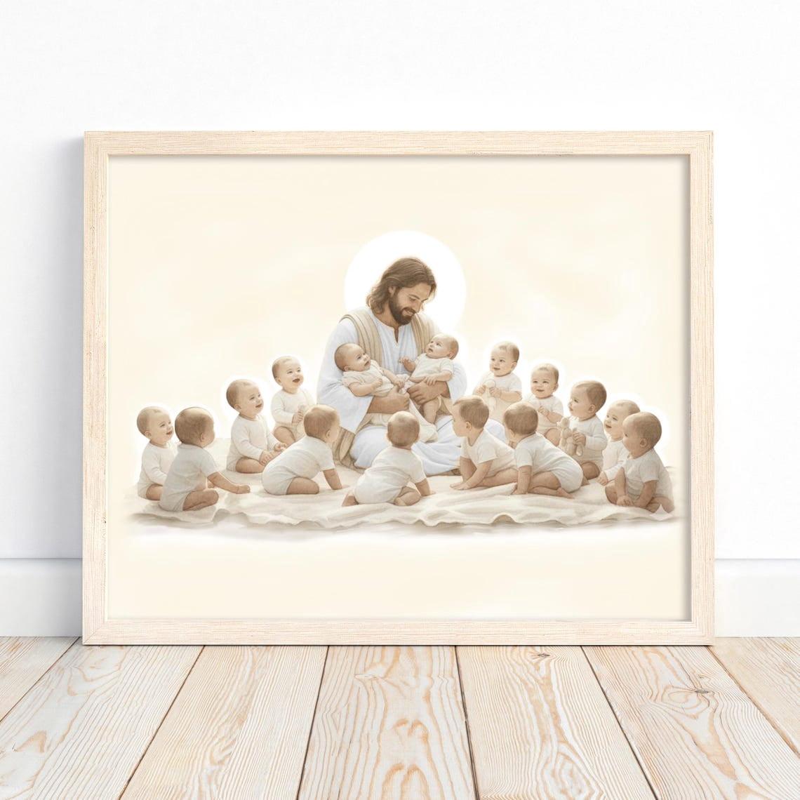 Jesus With Many Babies Christian Nursery Wall Art, Unframed Canvas Size ...