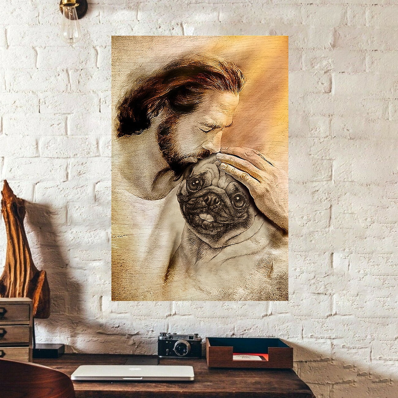 Jesus With Pug Dog Poster Jesus Poster 24 x 36 Inch Poster - Walmart.com