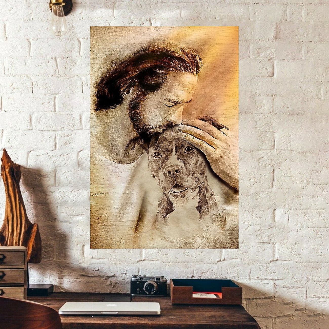 Jesus With lovely Pitbull Dog Poster Jesus Poster 24 x 36 Inch Poster ...