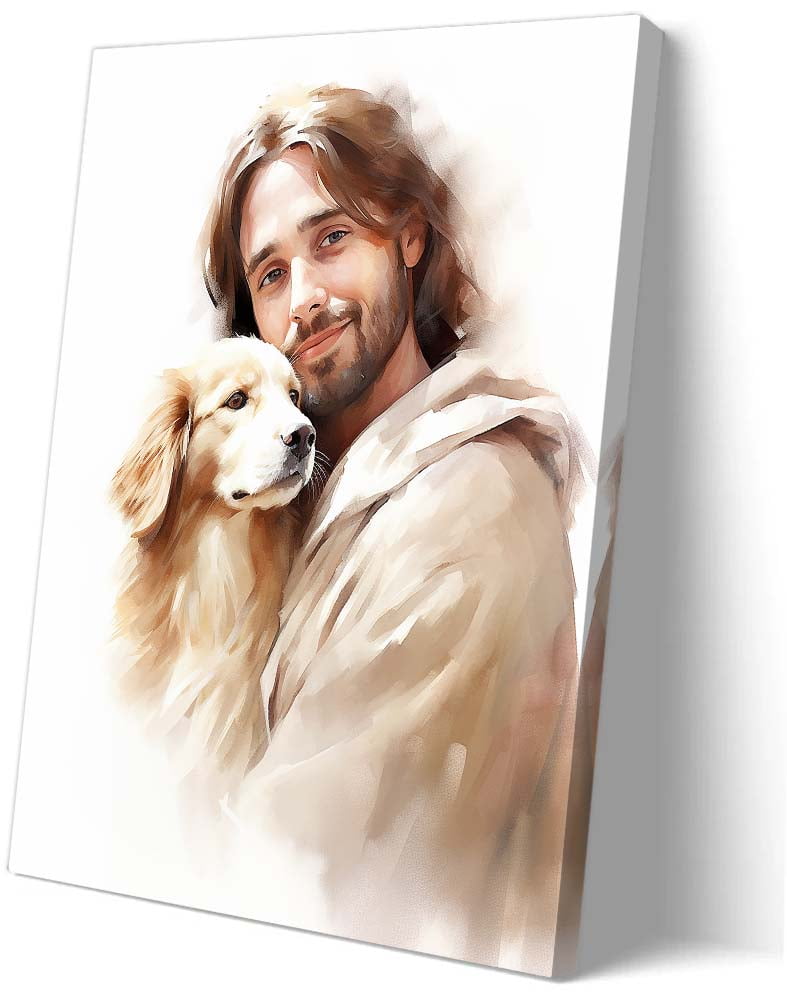 Jesus and Dog Wall Art Jesus Christ Poster Canvas Painting Panels Decor ...