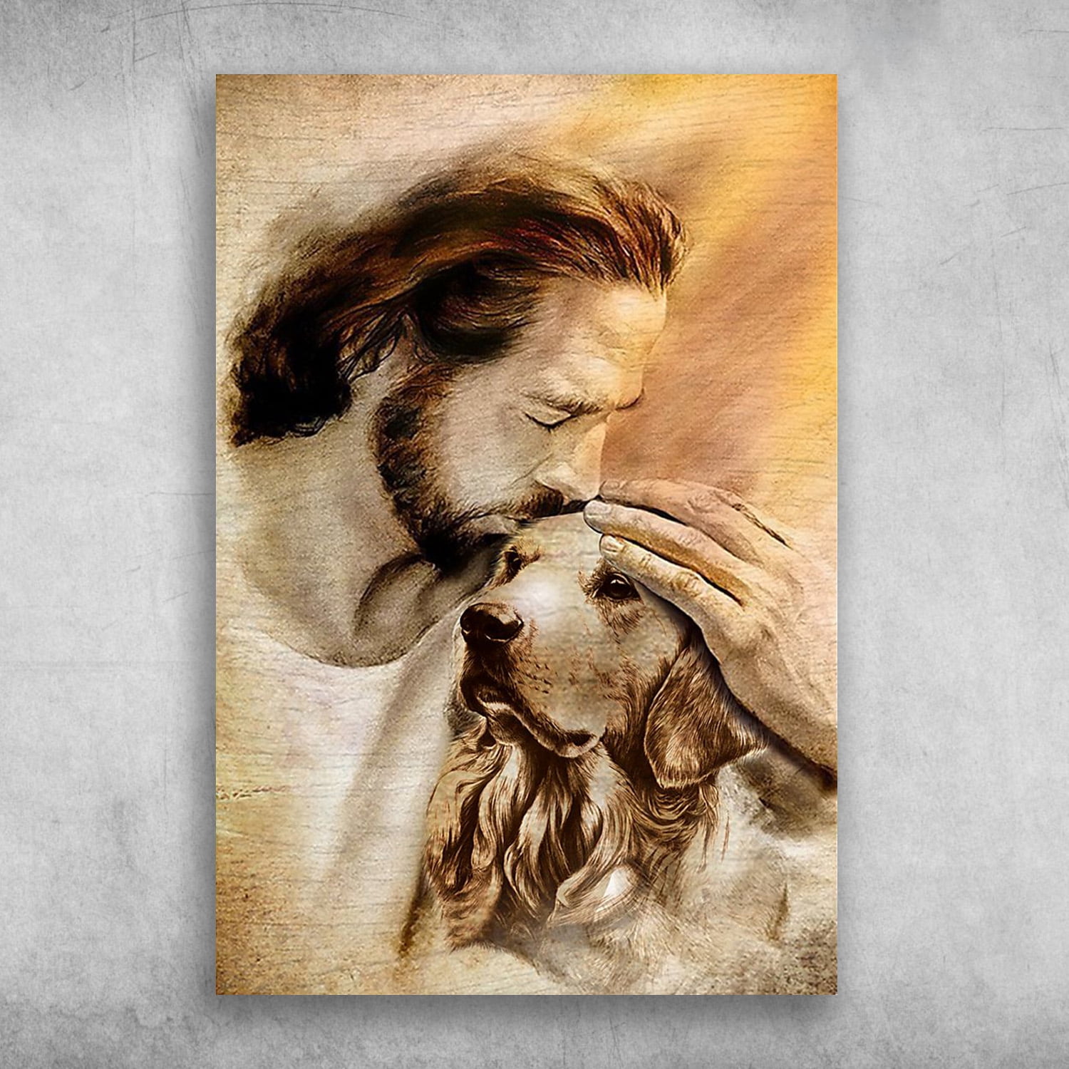 Jesus and Golden Retriever Dog Art Print 11 x 17 Inch Poster - Walmart.com