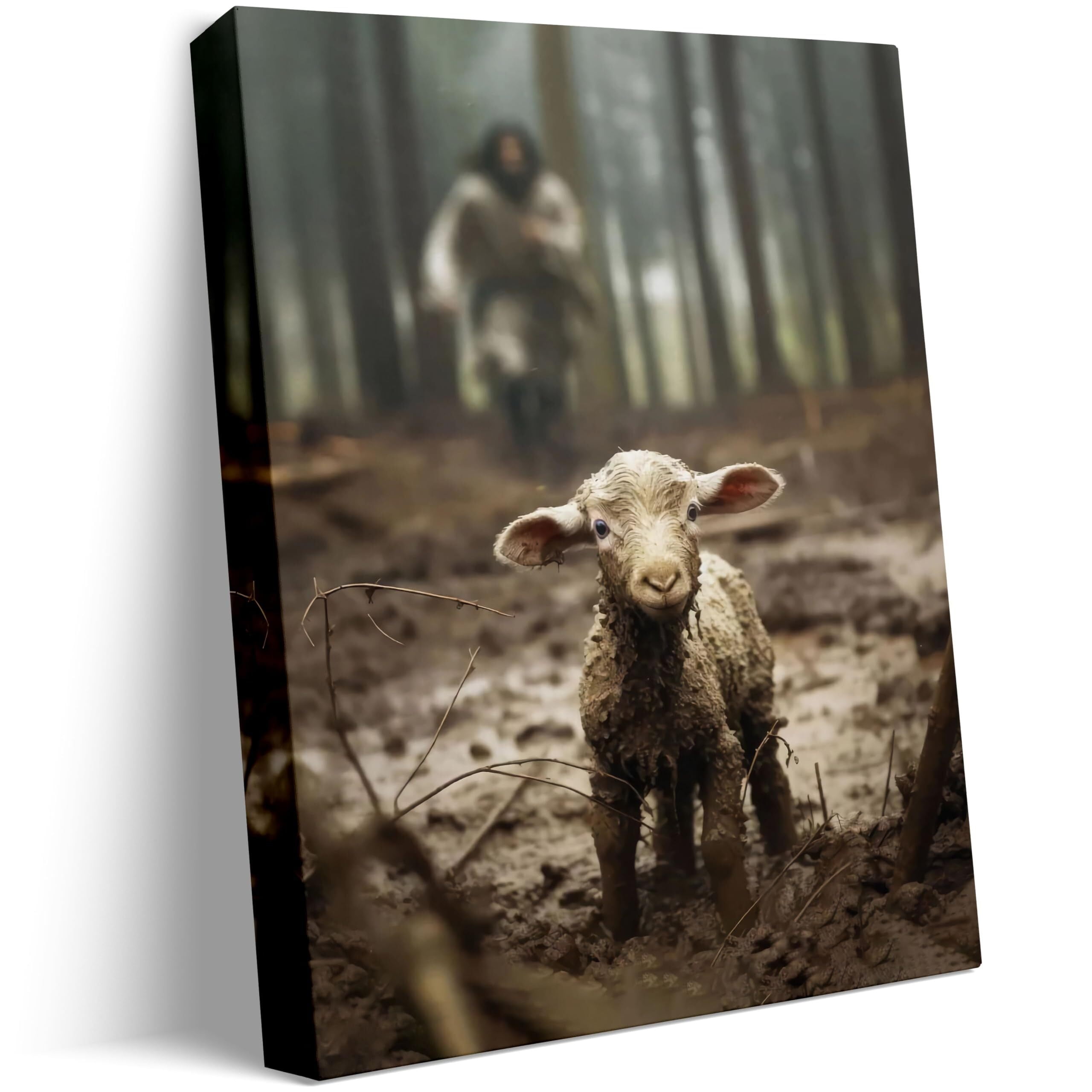 Jesus and Lamb Canvas Wall Art Jesus Running After Lost Lamb Picture ...