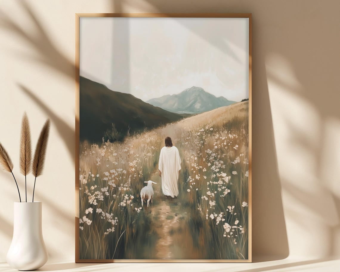 Jesus and Lamb Christian Rustic Wall Art Bible Verse Religious Decor ...