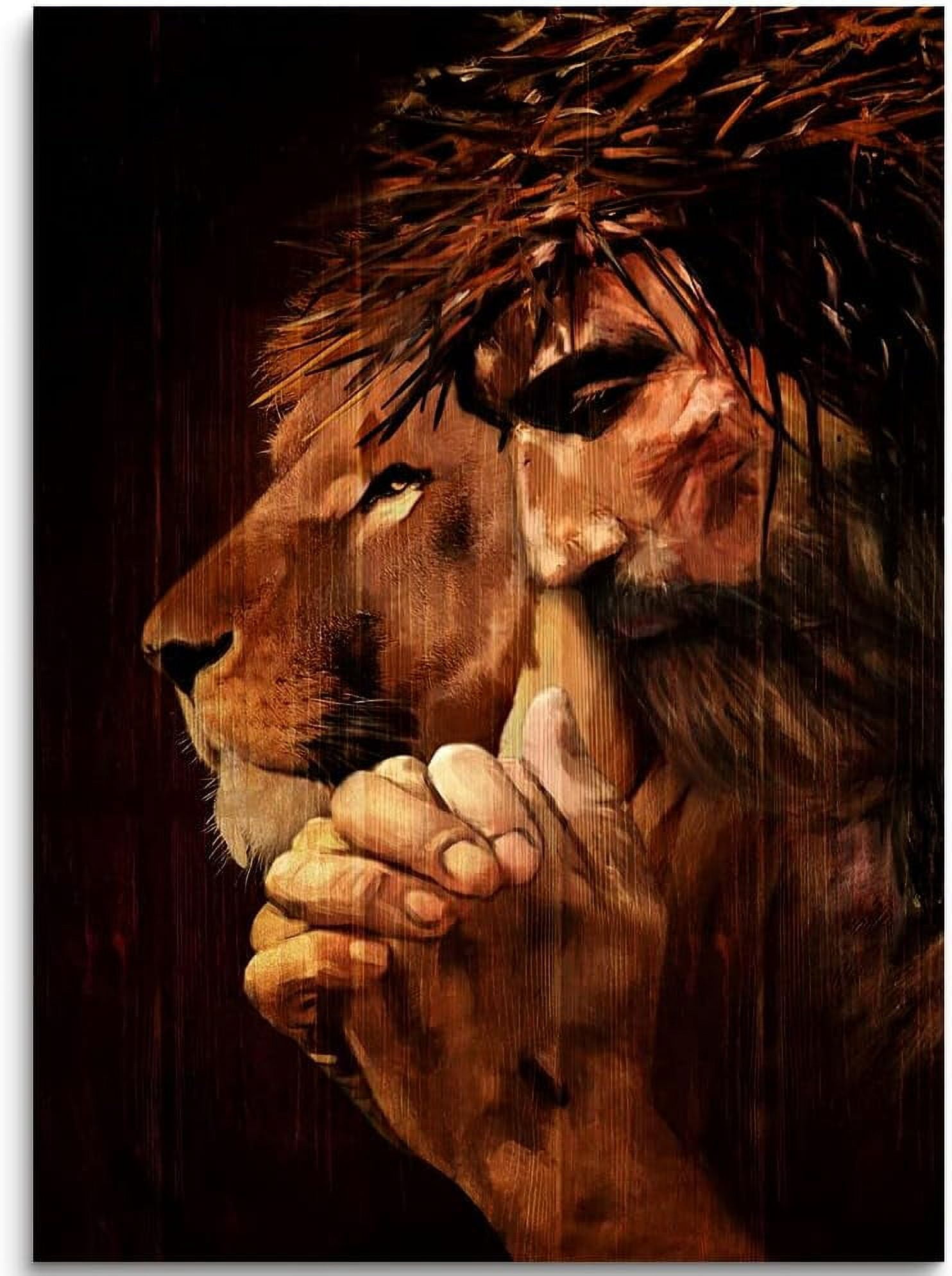 Jesus and Lion Canvas Wall Art Christian Gifts for men Jesus Pictures ...