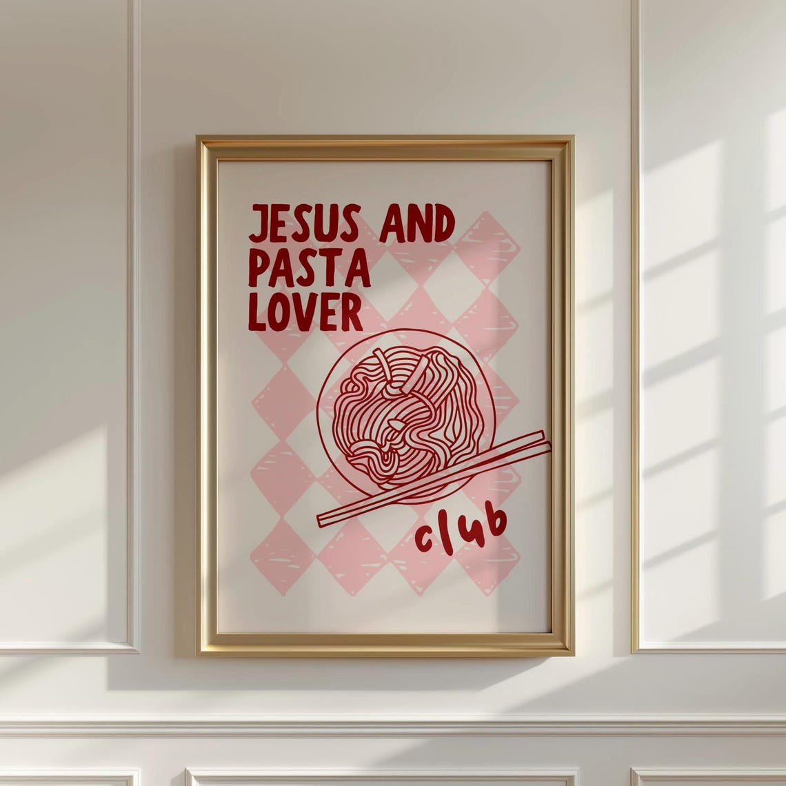 Jesus and Pasta Lover Poster Christian Kitchen Wall Art Playful Faith ...