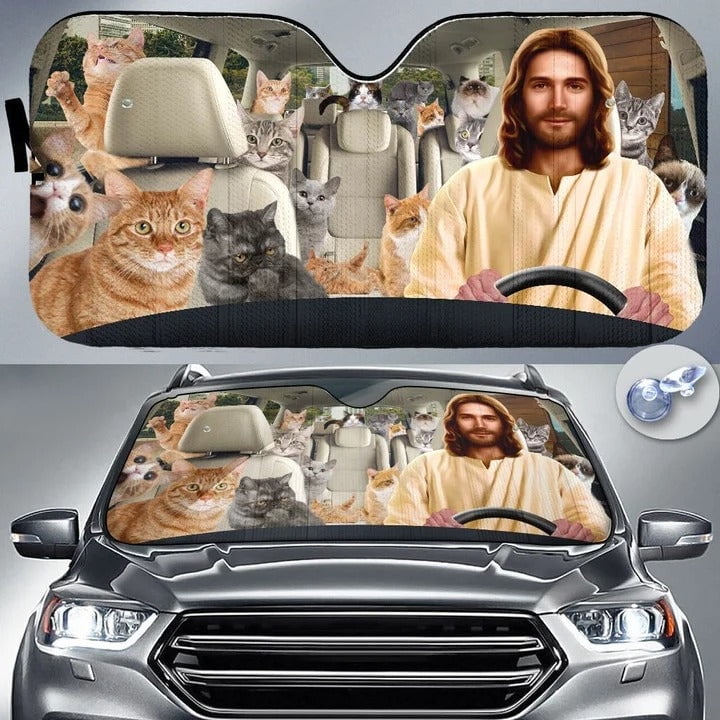Jesus and cats Auto Car Sunshade Car Windshield - Walmart.com