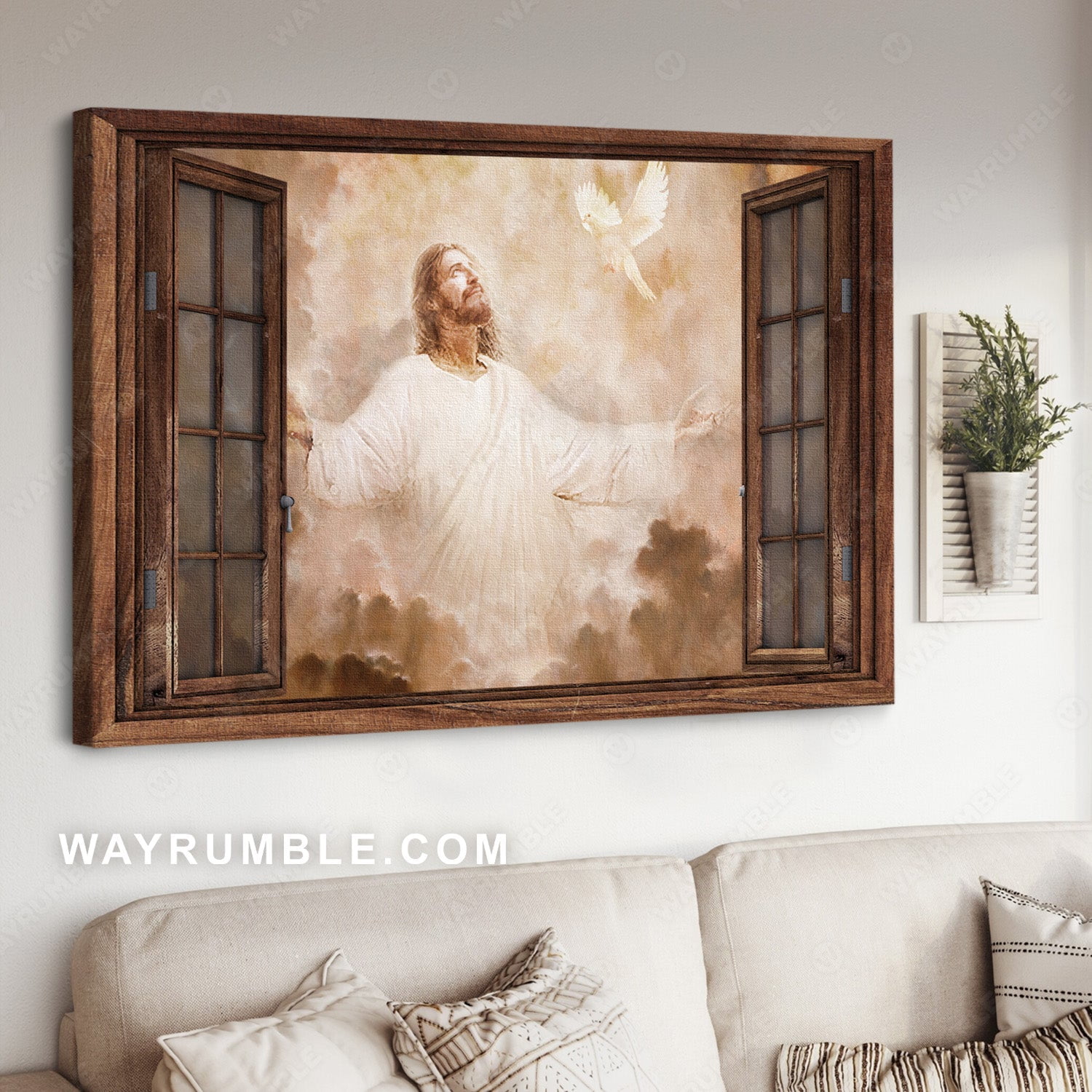 Jesus ascends to heaven, Flying dove, White cloud, Window frame - Jesus ...