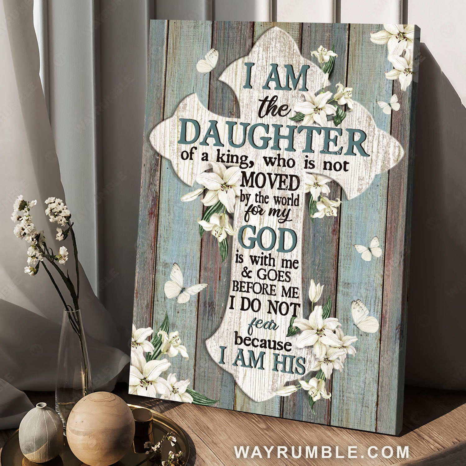 Jesus cross, White tulip, Wood planks, I am the daughter of a king ...