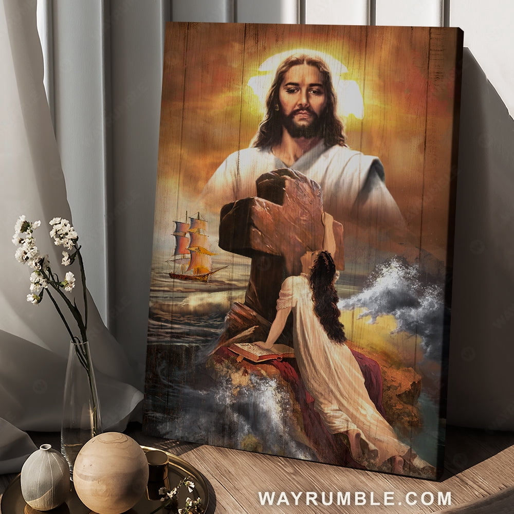 Jesus drawing, Rock cross, Little girl, Stunning storm - Jesus Portrait ...