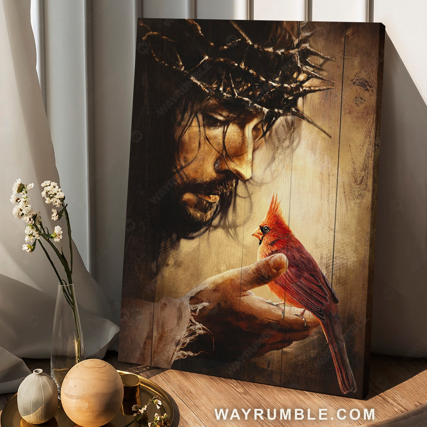 Jesus hand, Red cardinals, Thorn crown- Jesus Portrait poster Prints ...