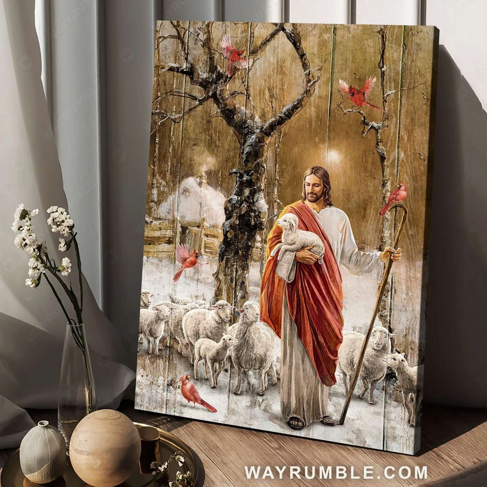 Kna Prints - Jesus Holding A Lamb, Lambs Of God, Red Cardinals - Jesus ...