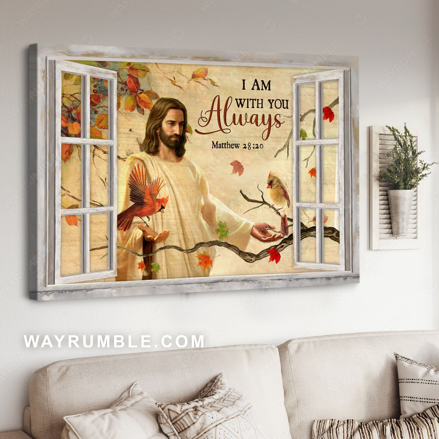 Jesus hug, Red cardinal, Yellow cardinal, Autumn leaves, I am with you ...