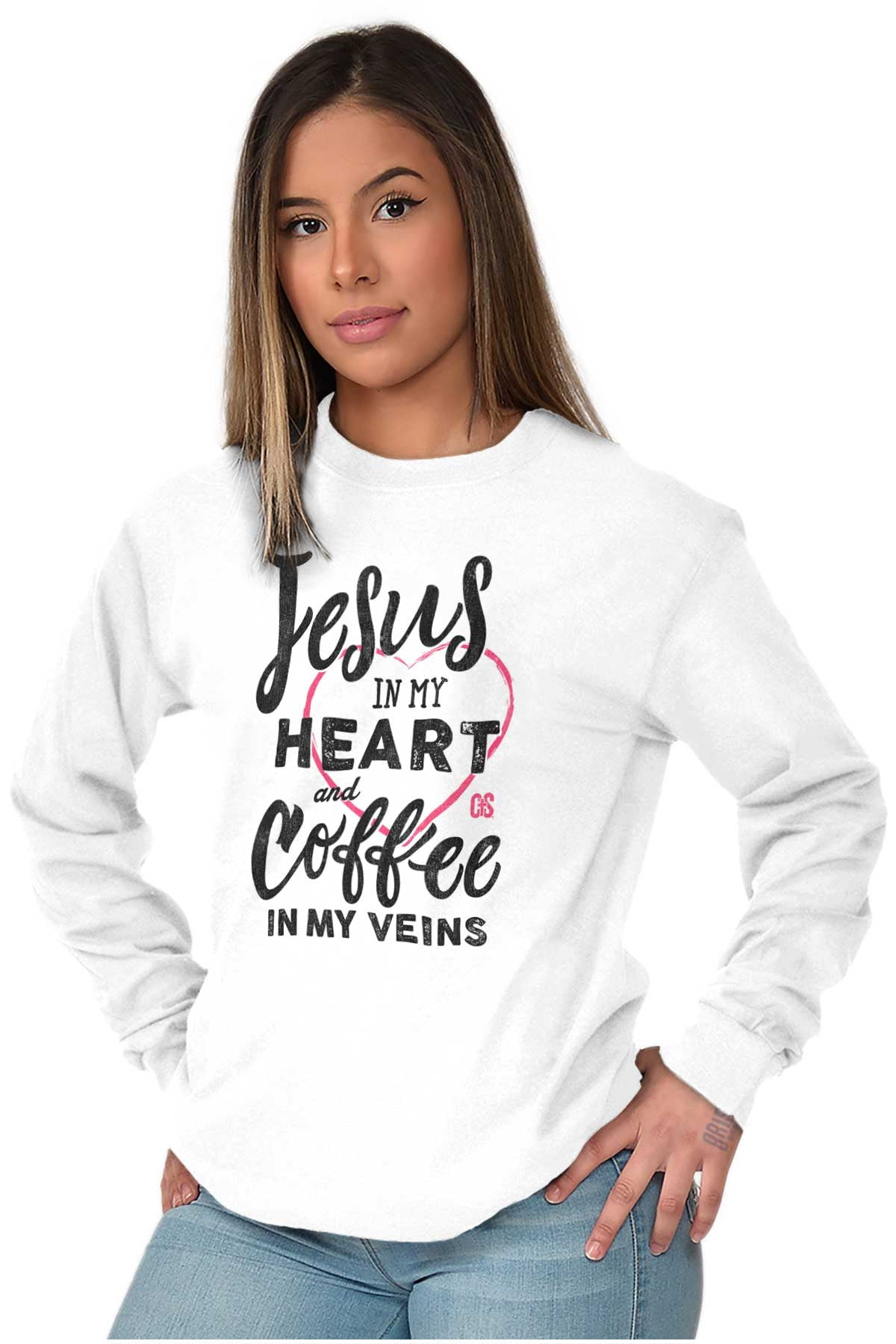 Jesus in Heart and Coffee in Veins Women Plus Size Long Sleeve Tee Brisco Brands 2X - Walmart.com