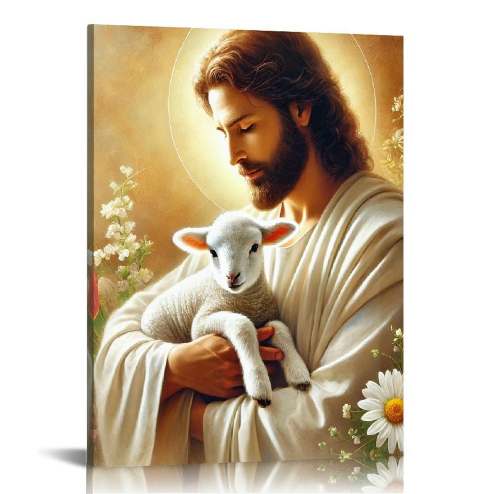 Jesus and lamb wall art decor Christian wall art, Jesus Canvas Wall Art ...