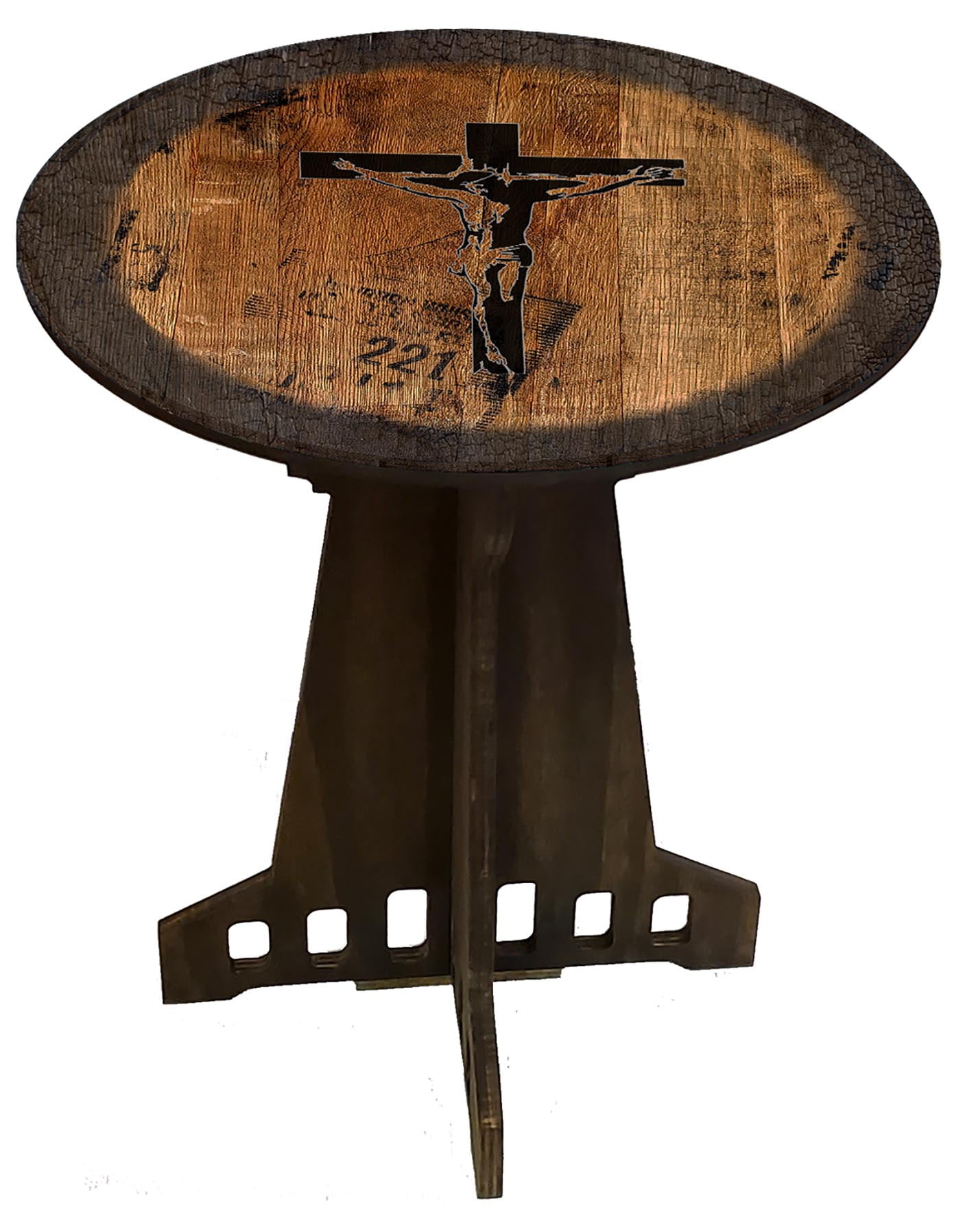 Jesus on Cross Faith Faith Gift Farmhouse Rustic Round Whiskey Barrel ...