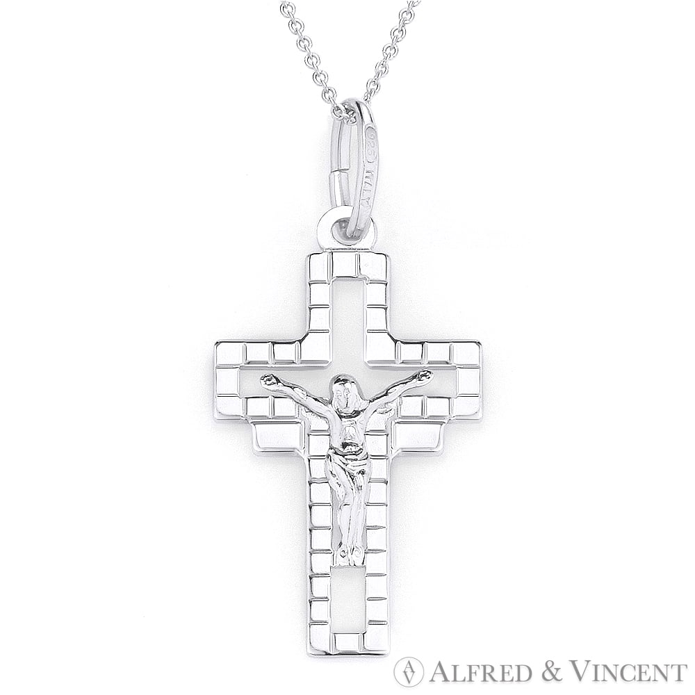 Jesus on Cross Pendant & Chain Necklace in .925 Sterling Silver w ...