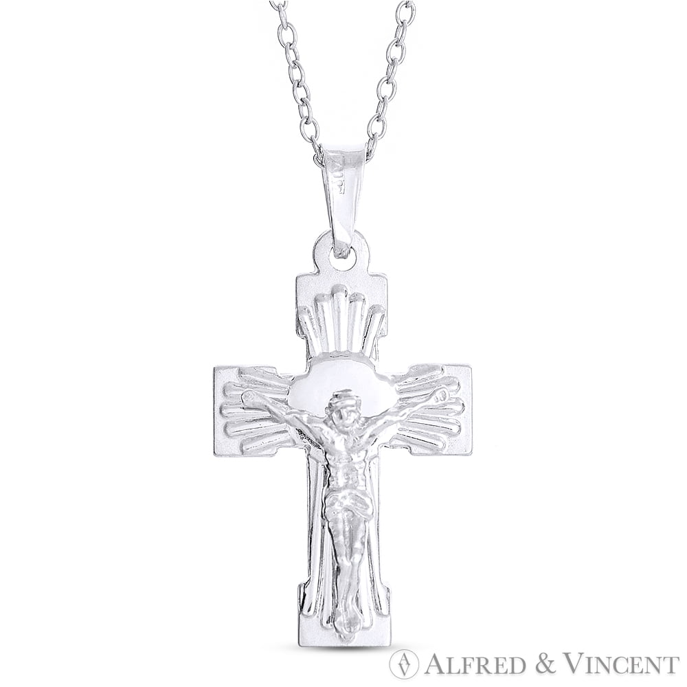 Jesus on Cross Pendant & Chain Necklace in .925 Sterling Silver w ...