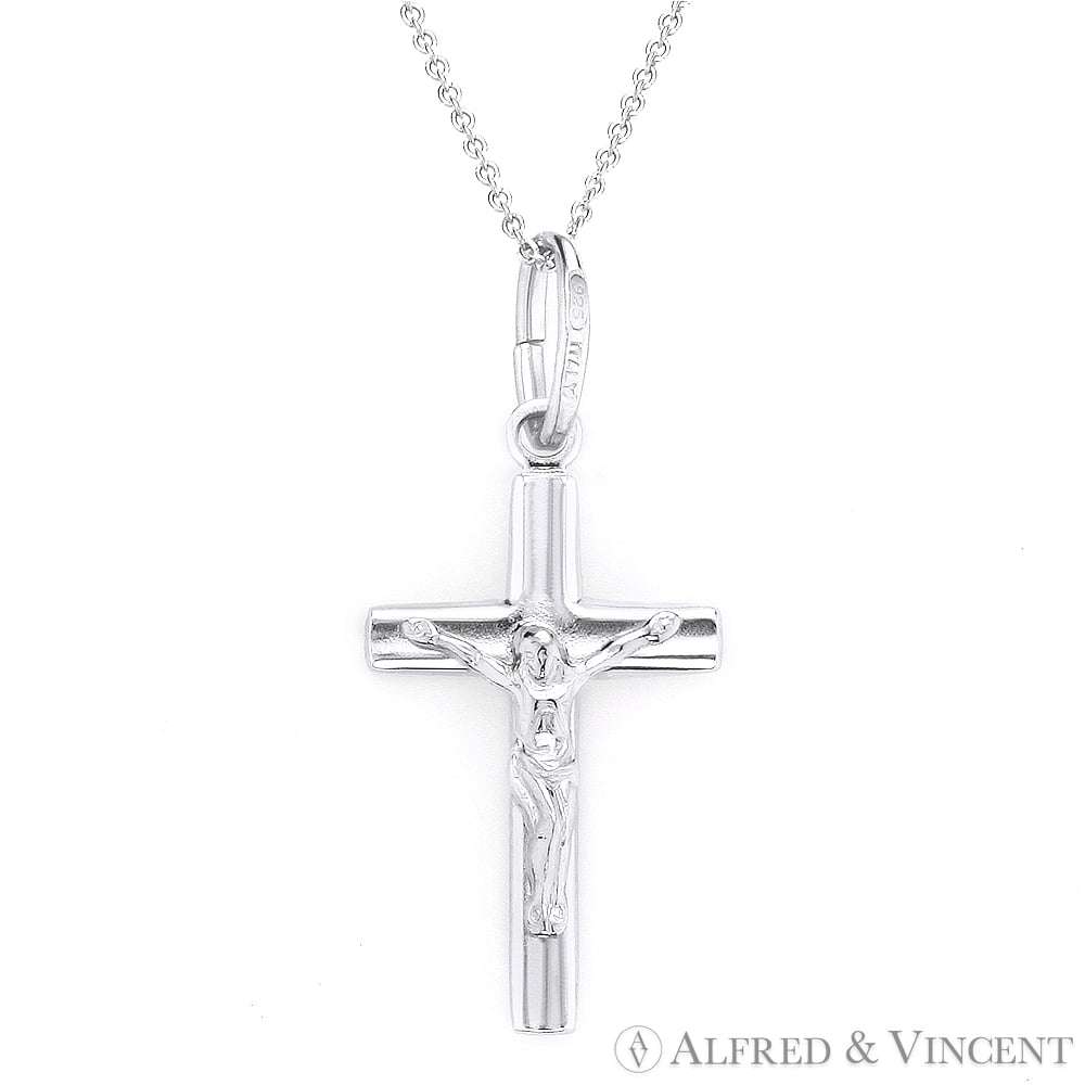 Jesus on Crucifix Catholic Latin Cross & Chain Necklace in .925 ...