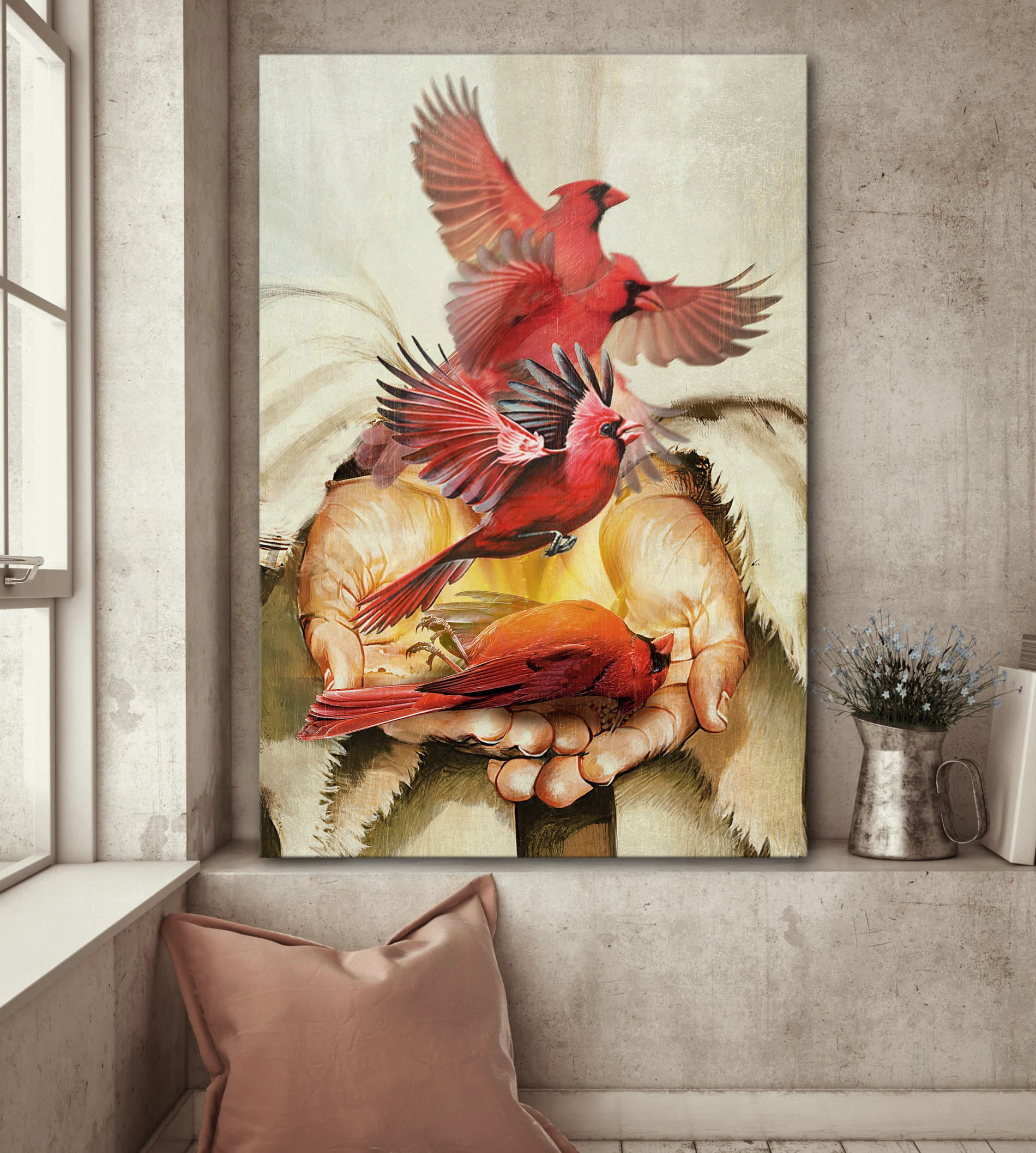 Jesus painting, A cardinal on his hand - Jesus Portrait poster Prints ...