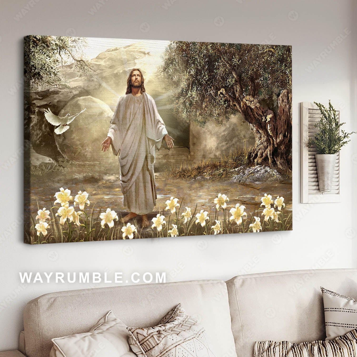 Jesus painting, Dove of peace, Meadow landscape, A new day has come ...