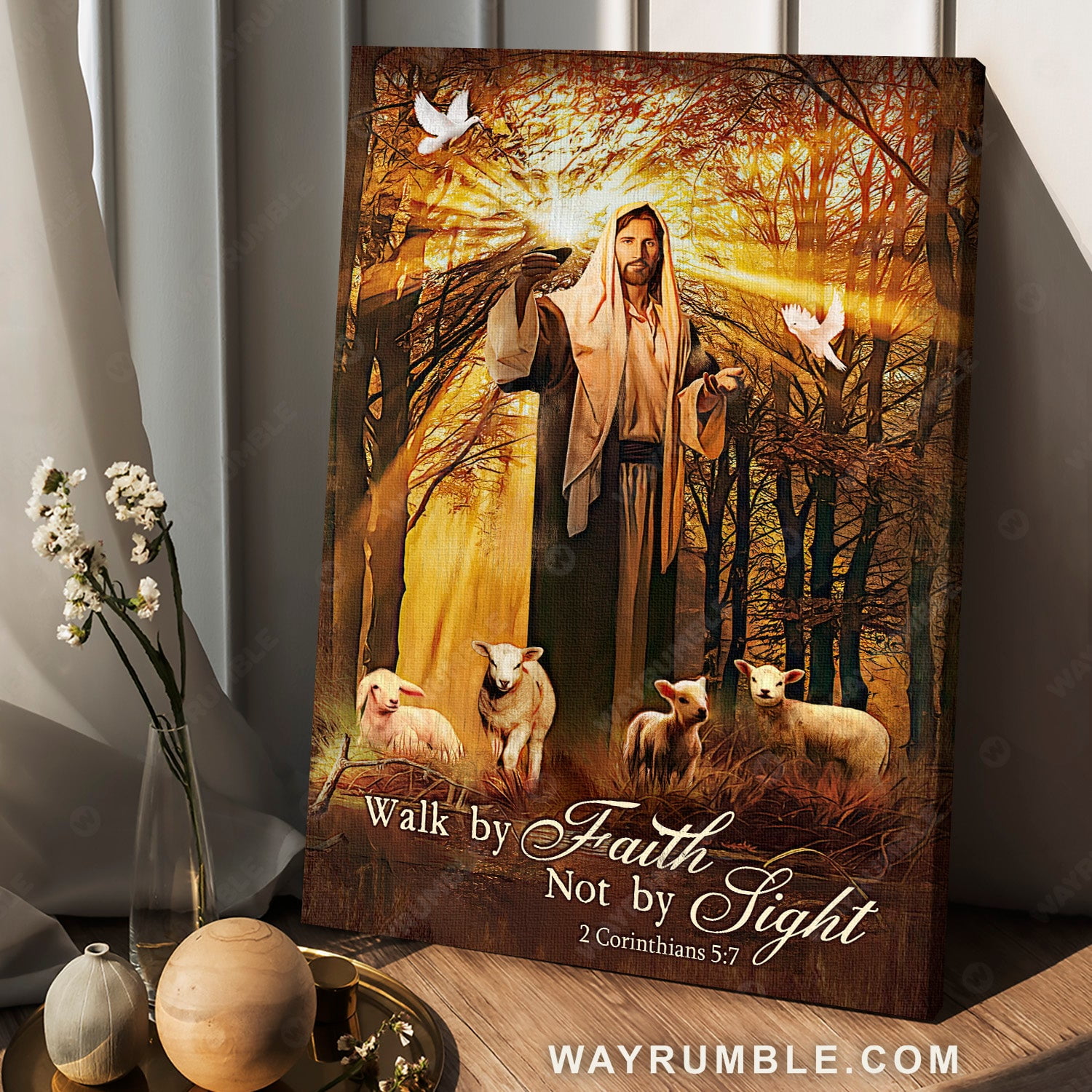 Jesus painting, Lamb of God, Flying dove, Autumn forest, Walk by faith ...