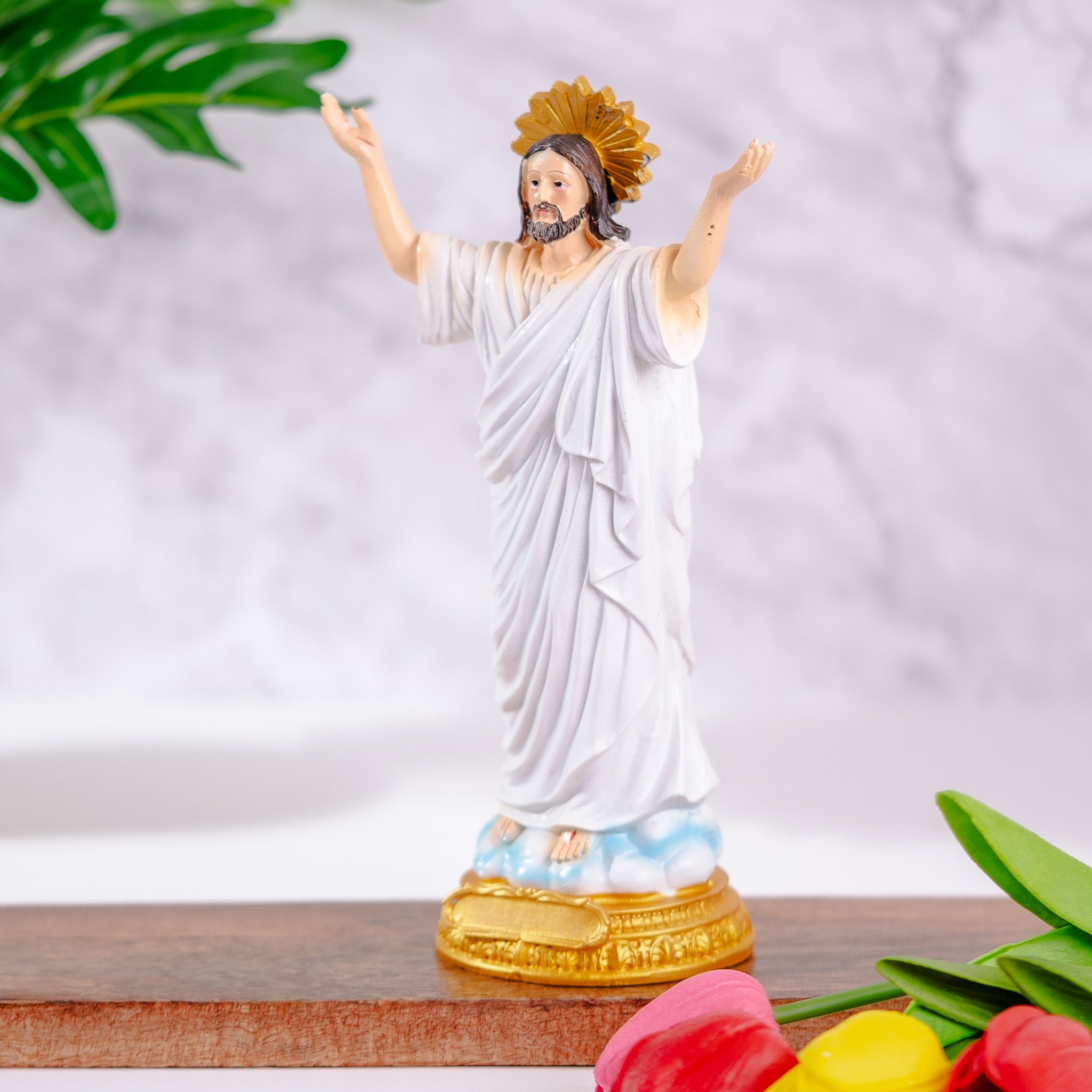 Jesus resurrection statue in white, christian décor, catholic ...