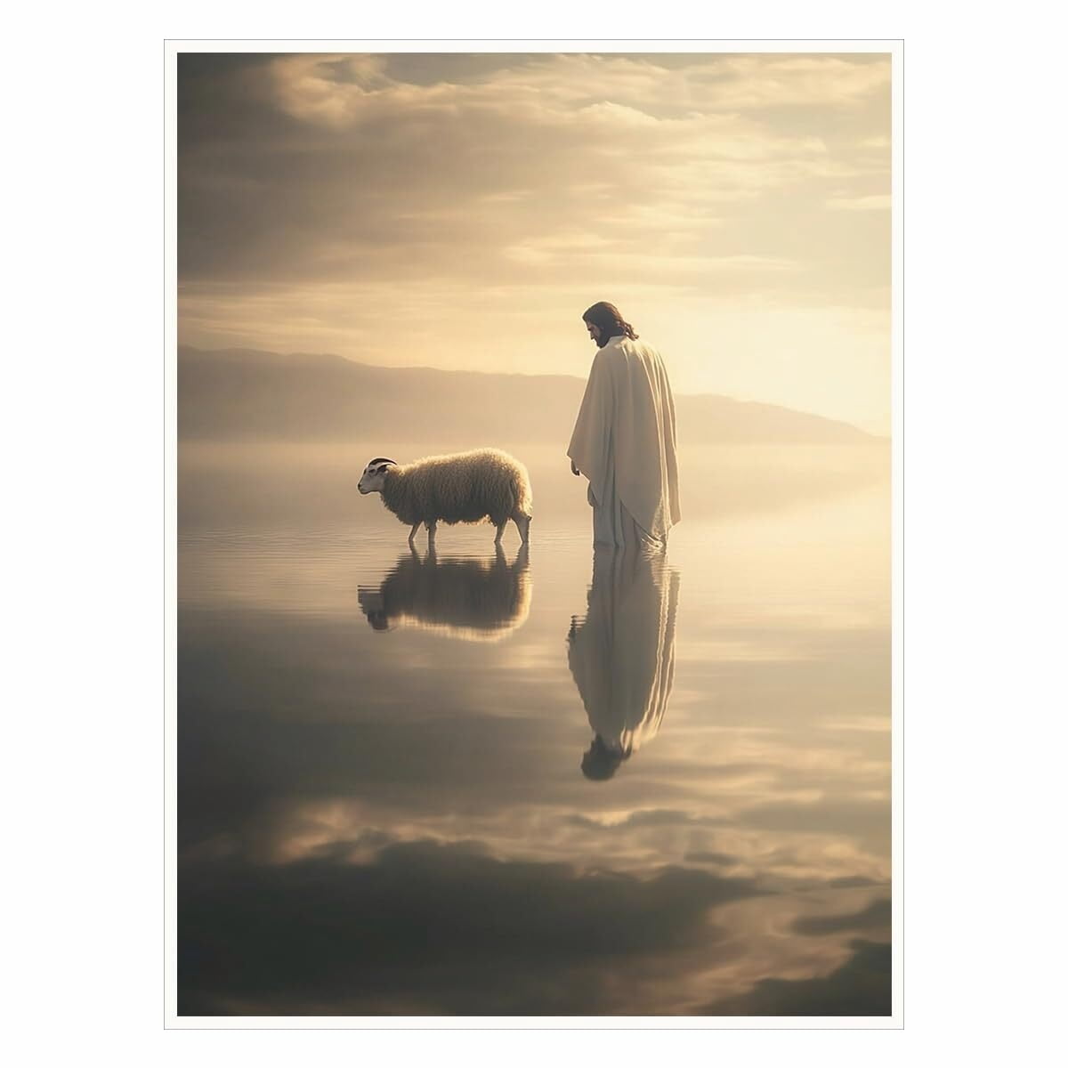 Jesus and sheep Christ Walking on the Beach Catholic Canvas Print ...