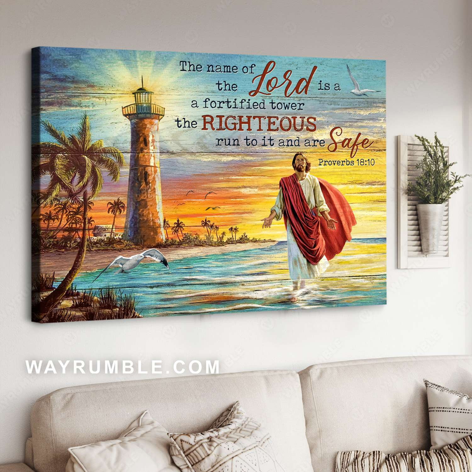 Jesus walks on water, Lighthouse, Sunrise beach, Lord is a fortified ...