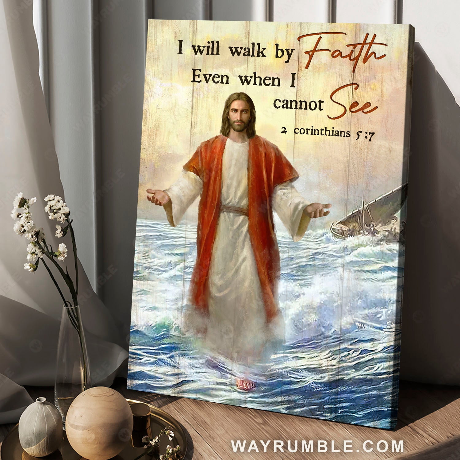 Jesus walks on water, Ocean wave, Sailing boat, I will walk by faith ...