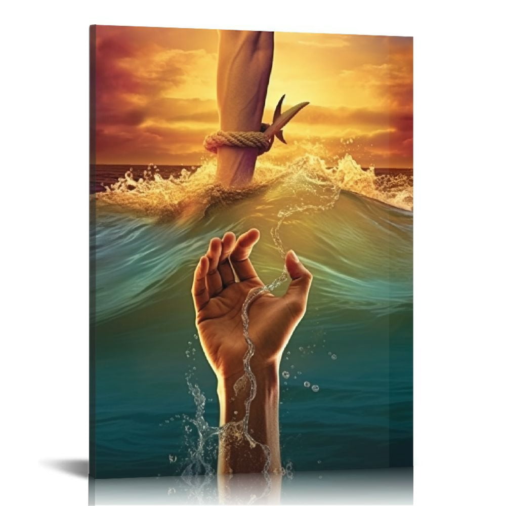 Jesus Reaching Into The Water Jesus Christian Canvas Wall Art Hand Of