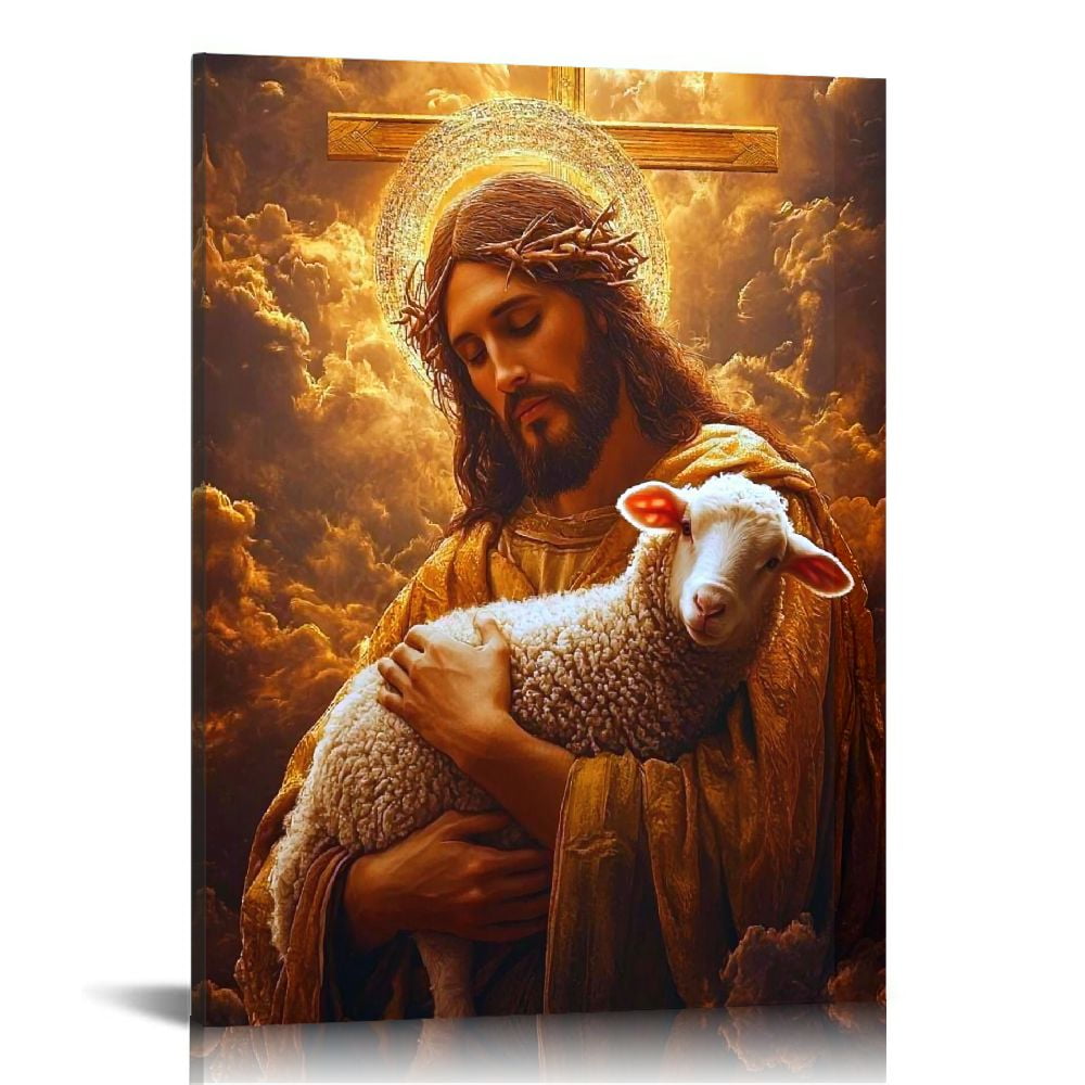 Jesus wall art decor Christian wall art, Jesus and Lamb Canvas Wall Art ...
