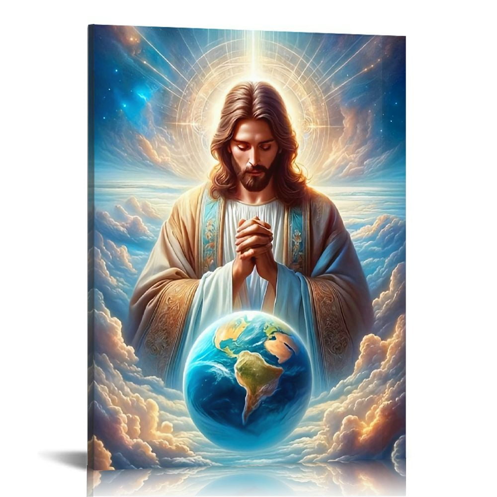 Jesus wall art decor Christian wall art, Jesus Praying for Earth Canvas ...