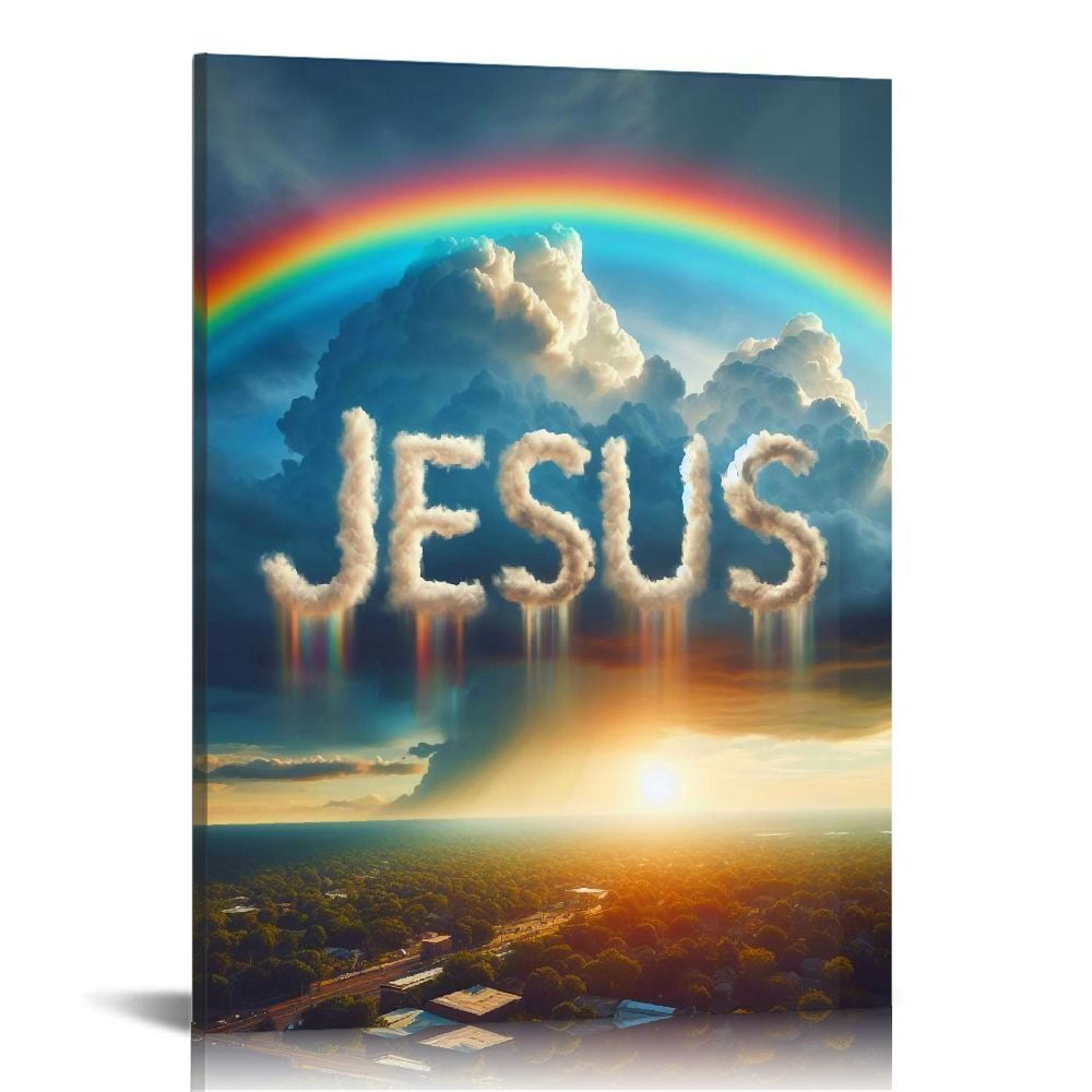 Jesus wall art decor Christian wall art, Jesus Rainbow Clouds Canvas ...