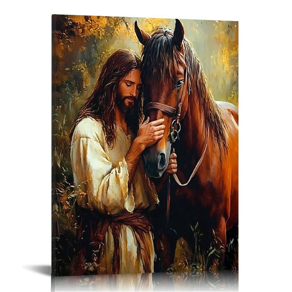 Jesus wall art decor Christian wall art, Jesus Touching Horse Canvas ...