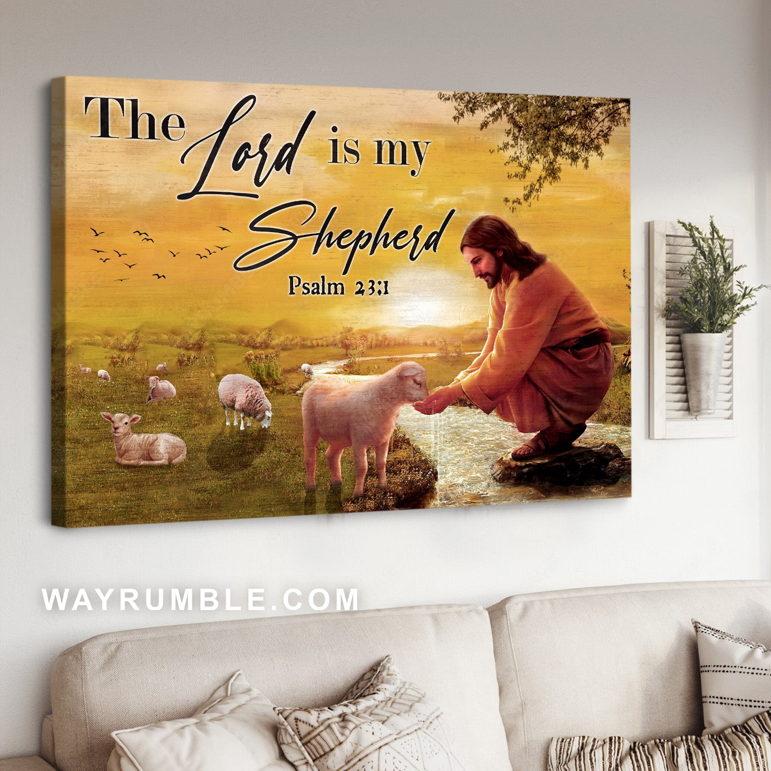 Jesus with Lamb, Happy farm, Stunning sunset, The Lord is my shepherd ...