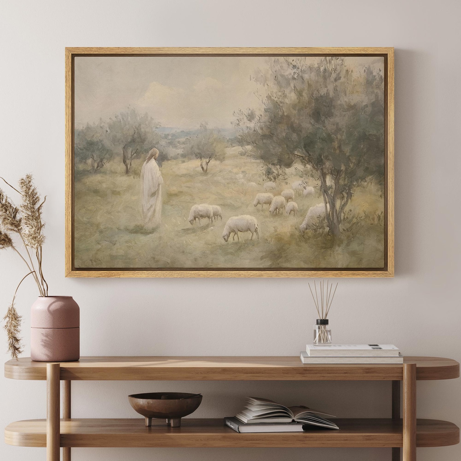 Jesus with Sheep Oil Painting Pastoral Good Shepherd Christian Prints ...