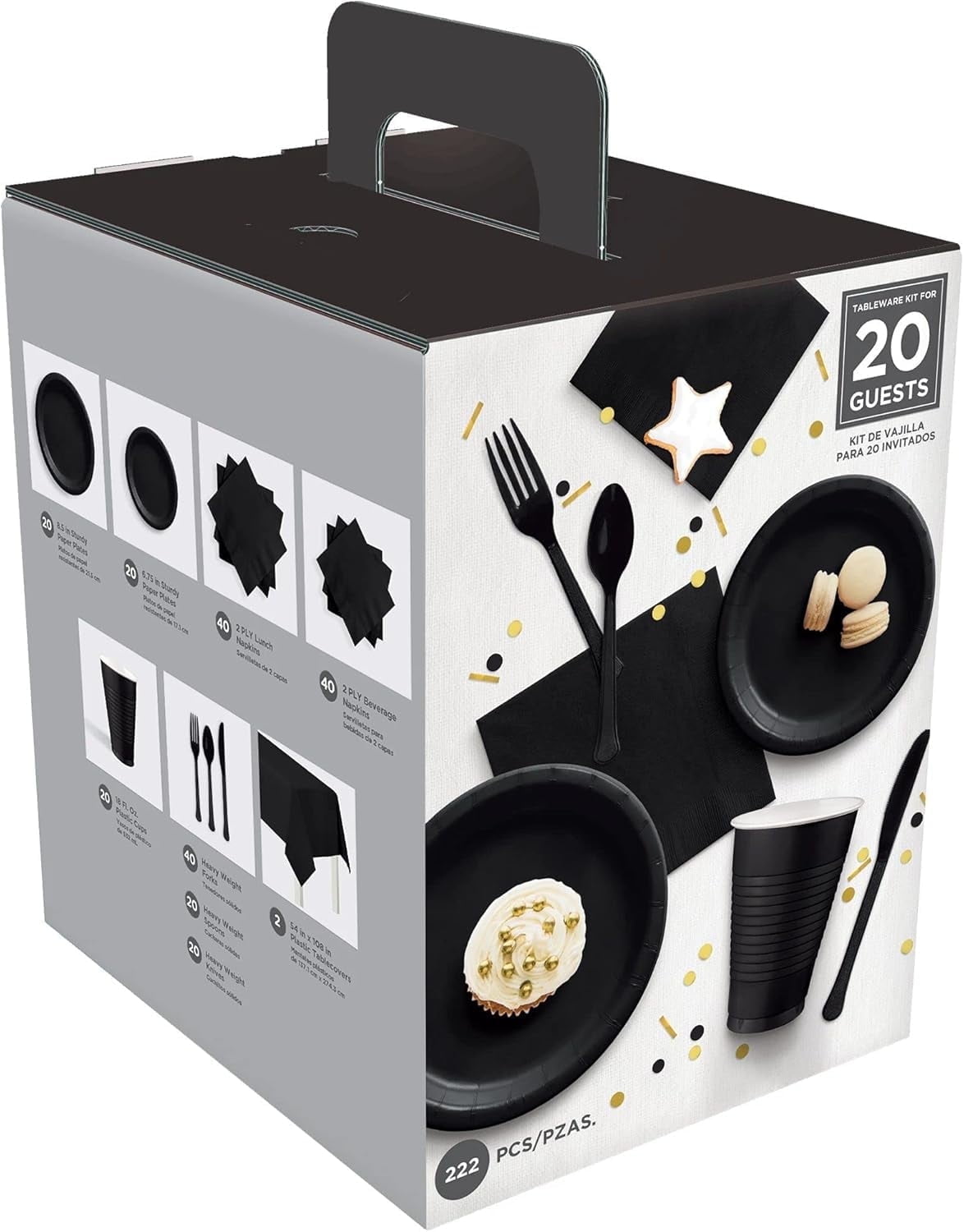 Jet Black Tableware Kit for 20 Guests - 1 Set - Durable & Stylish Party ...